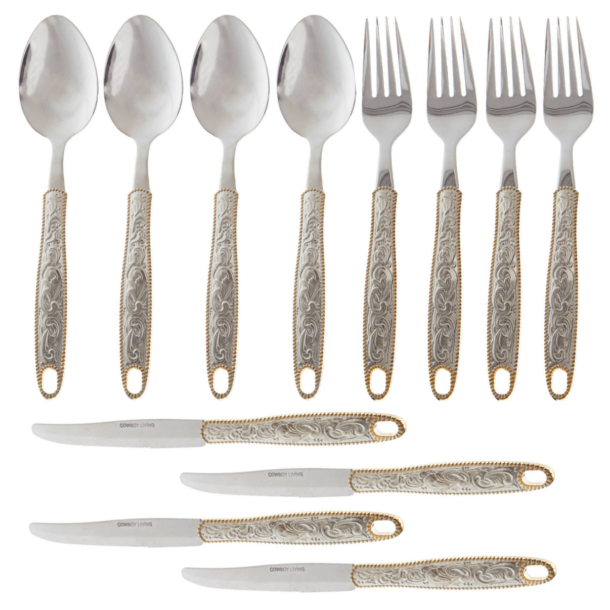 Western Buckle Stainless Silverware Dinner Set (12 piece set) by Cowbo ...